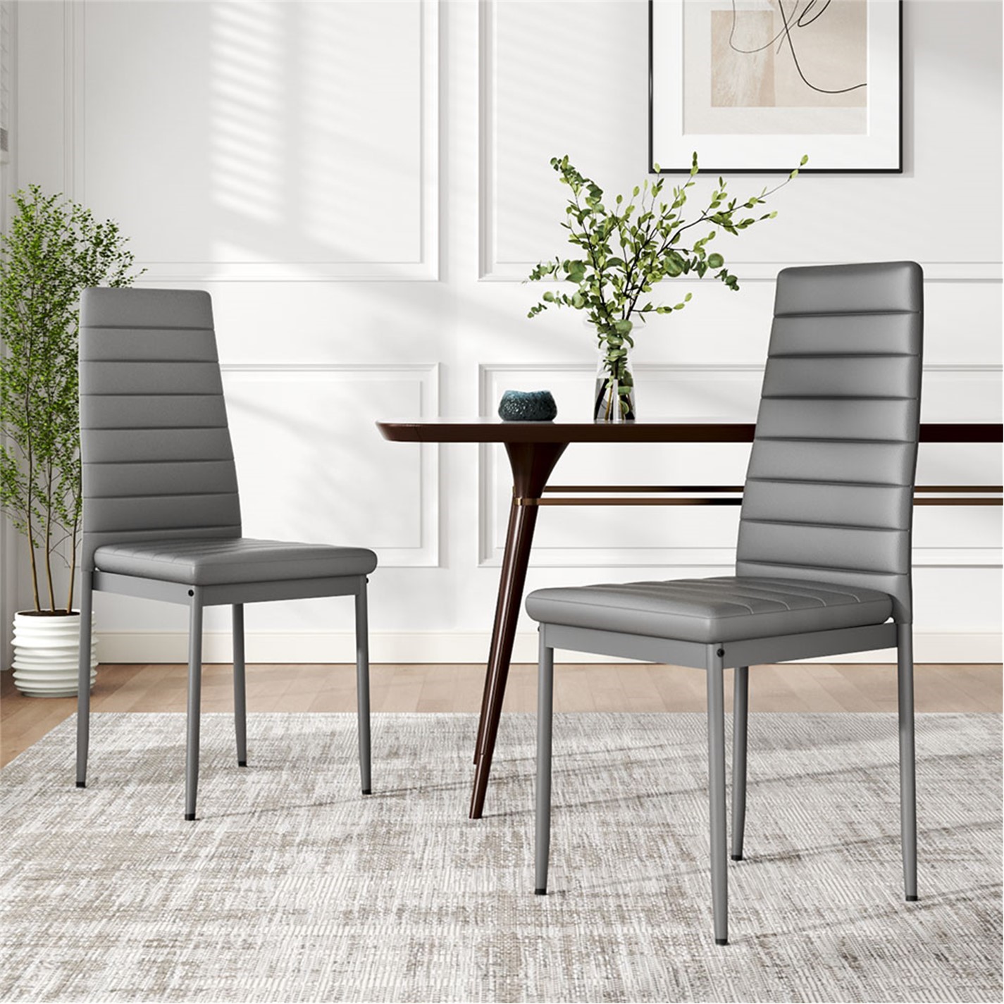 Cottonfy UK | 2 Pcs Faux Leather Armless High Back Dining Chairs | Grey ...