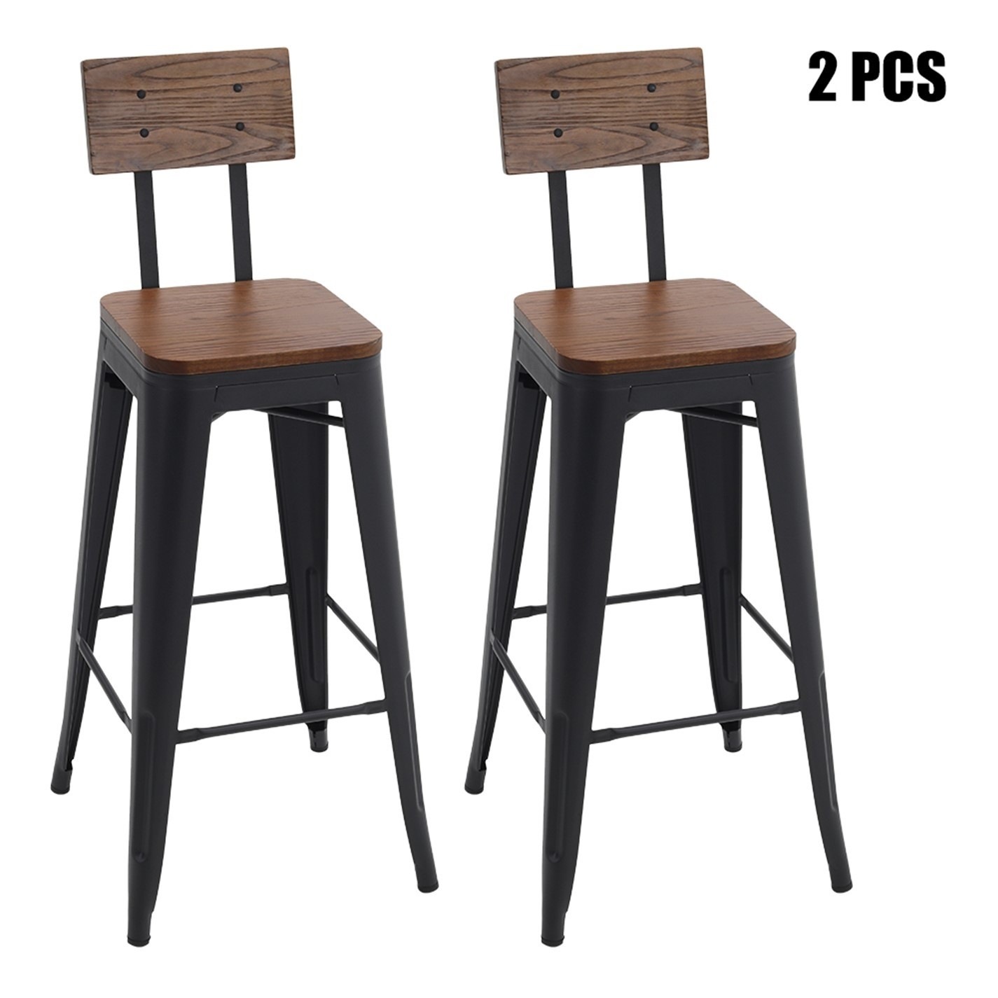 Cottonfy UK | 2Pcs Metal Breakfast Bar Stools with Backrest | Black ...