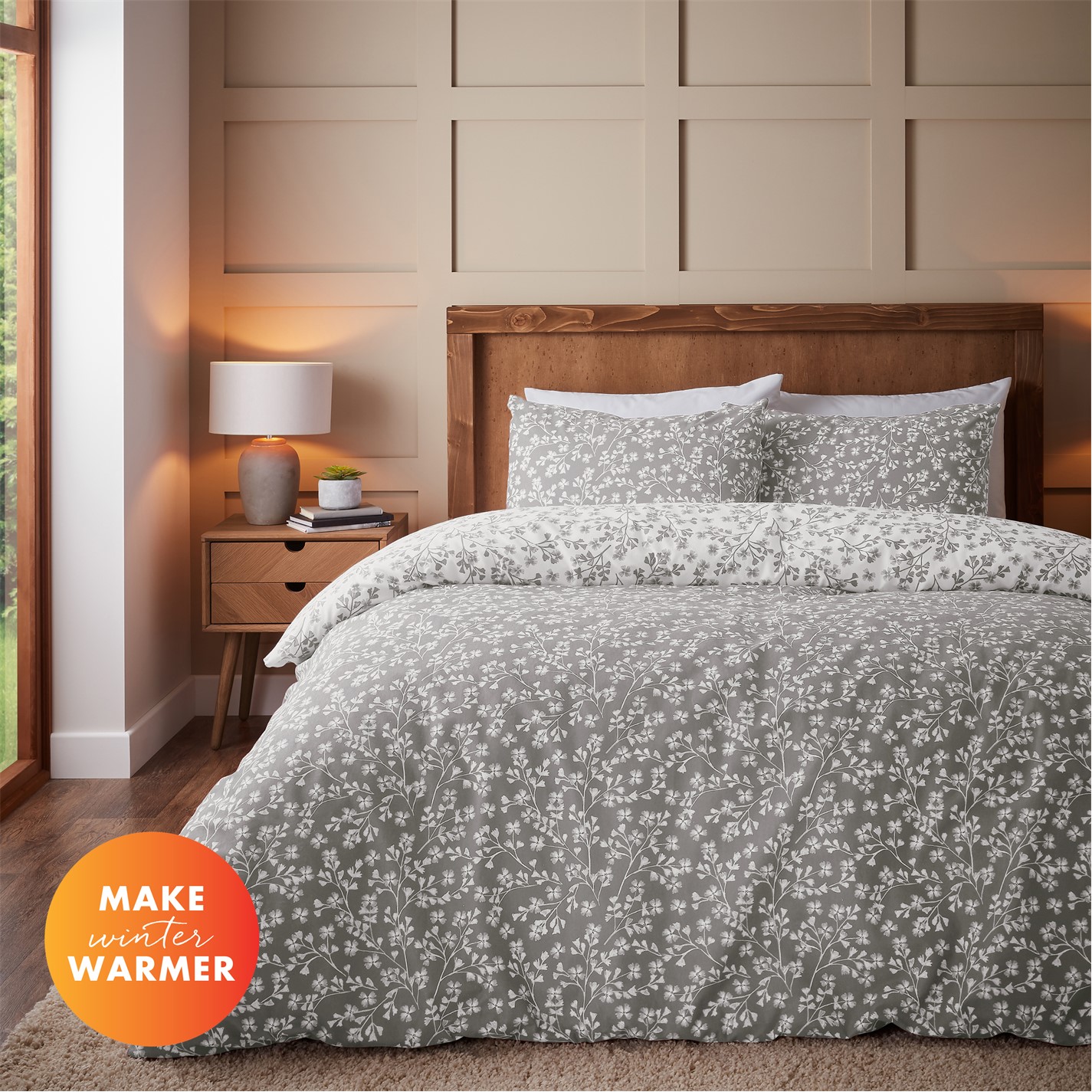 Catherine Lansfield | Brushed Grace Floral Leaf Cotton Duvet Cover Set ...