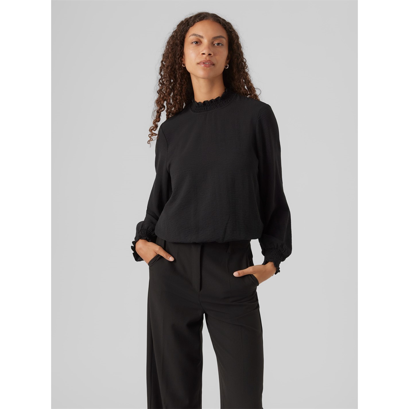 Vero Moda | Open Neck Blouse | Black | FRASERS