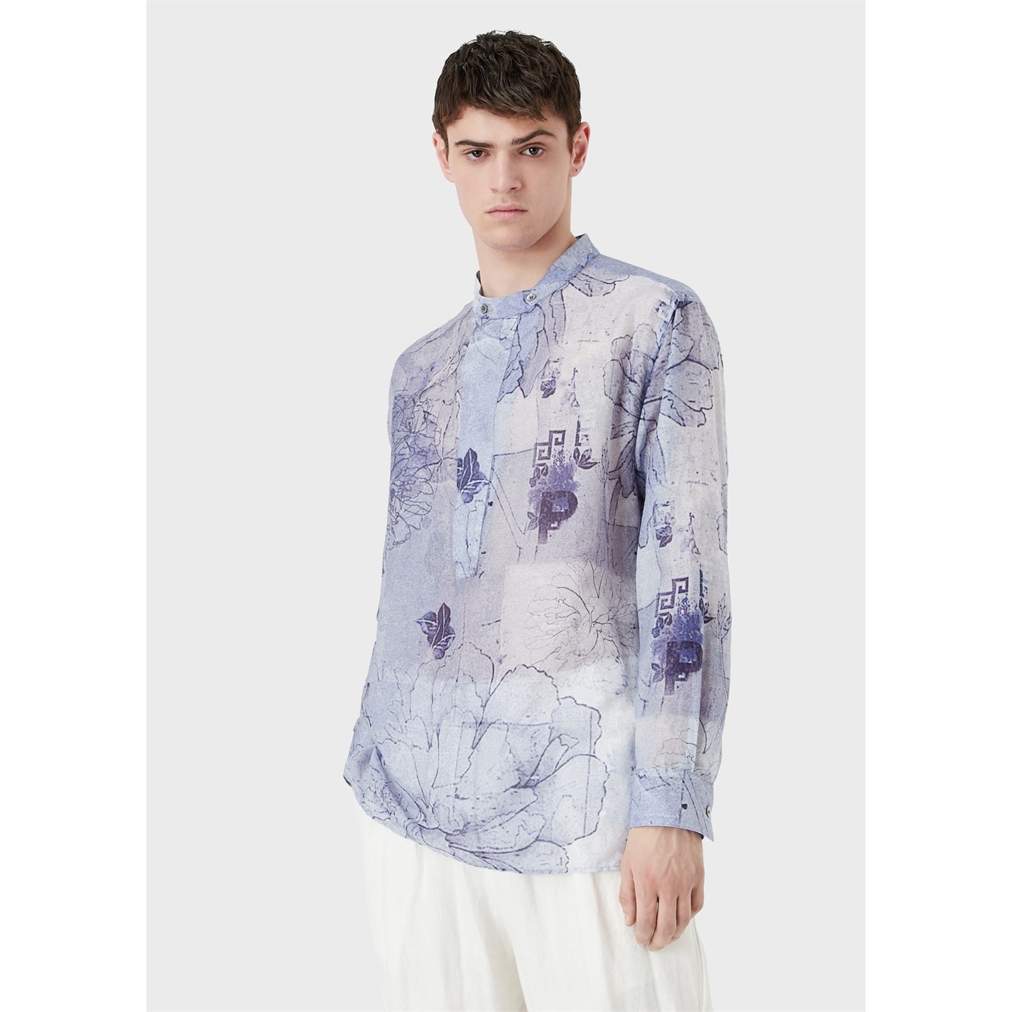EMPORIO ARMANI | Floral Print Shirt | Periwinkle | FRASERS