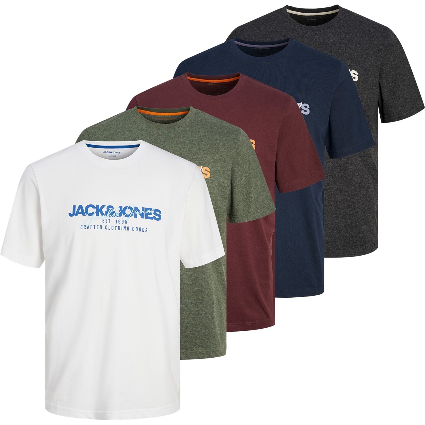 Jack and Jones | 5-Pack Short Sleeve T-Shirt Mens | Regular Fit T ...