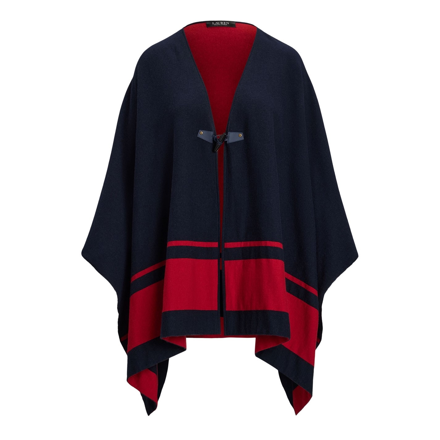 Lauren by Ralph Lauren | Two-Tone Intarsia Poncho | Lauren Navy/Red ...