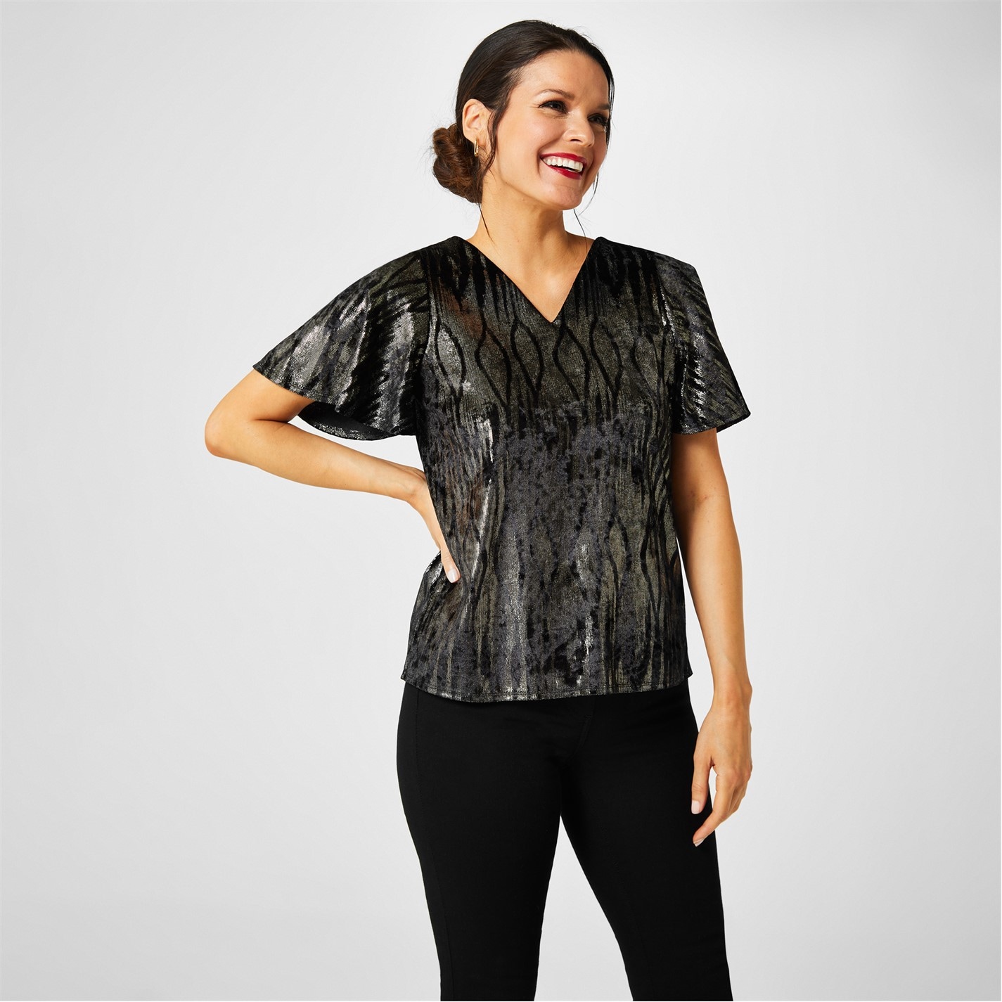 Biba | Patterned Foil Top | Black | FRASERS