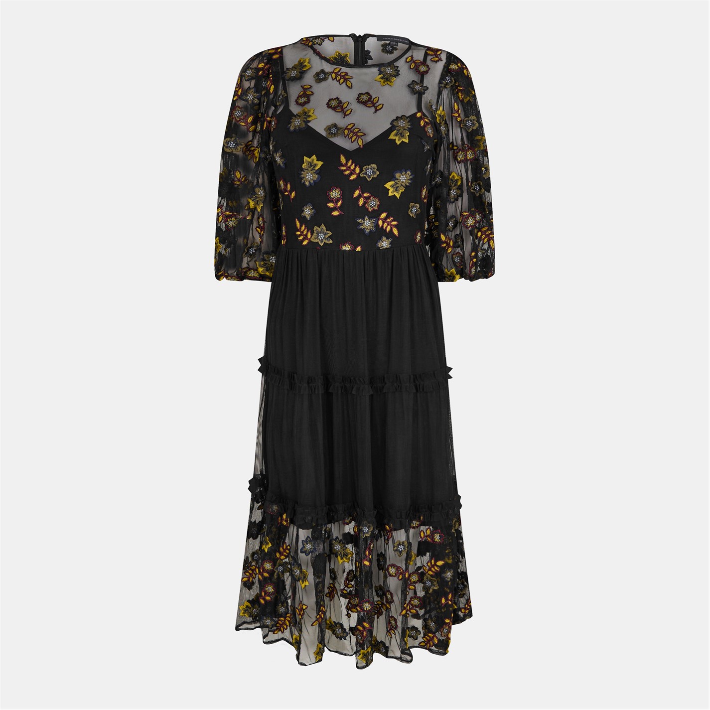 French Connection | Camielle Embroidered Midi Dress | 01-Blackout | FRASERS