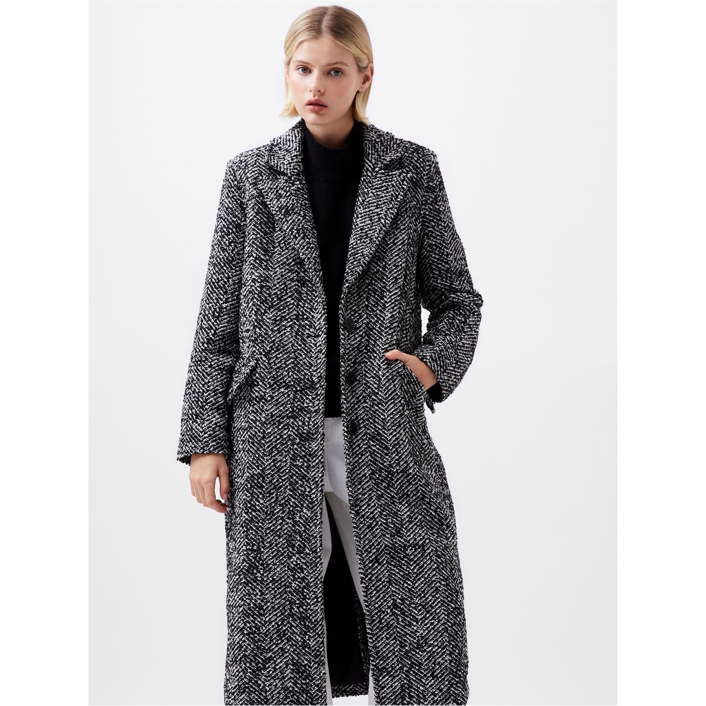 French Connection | Chantelle Coat | Black White | FRASERS
