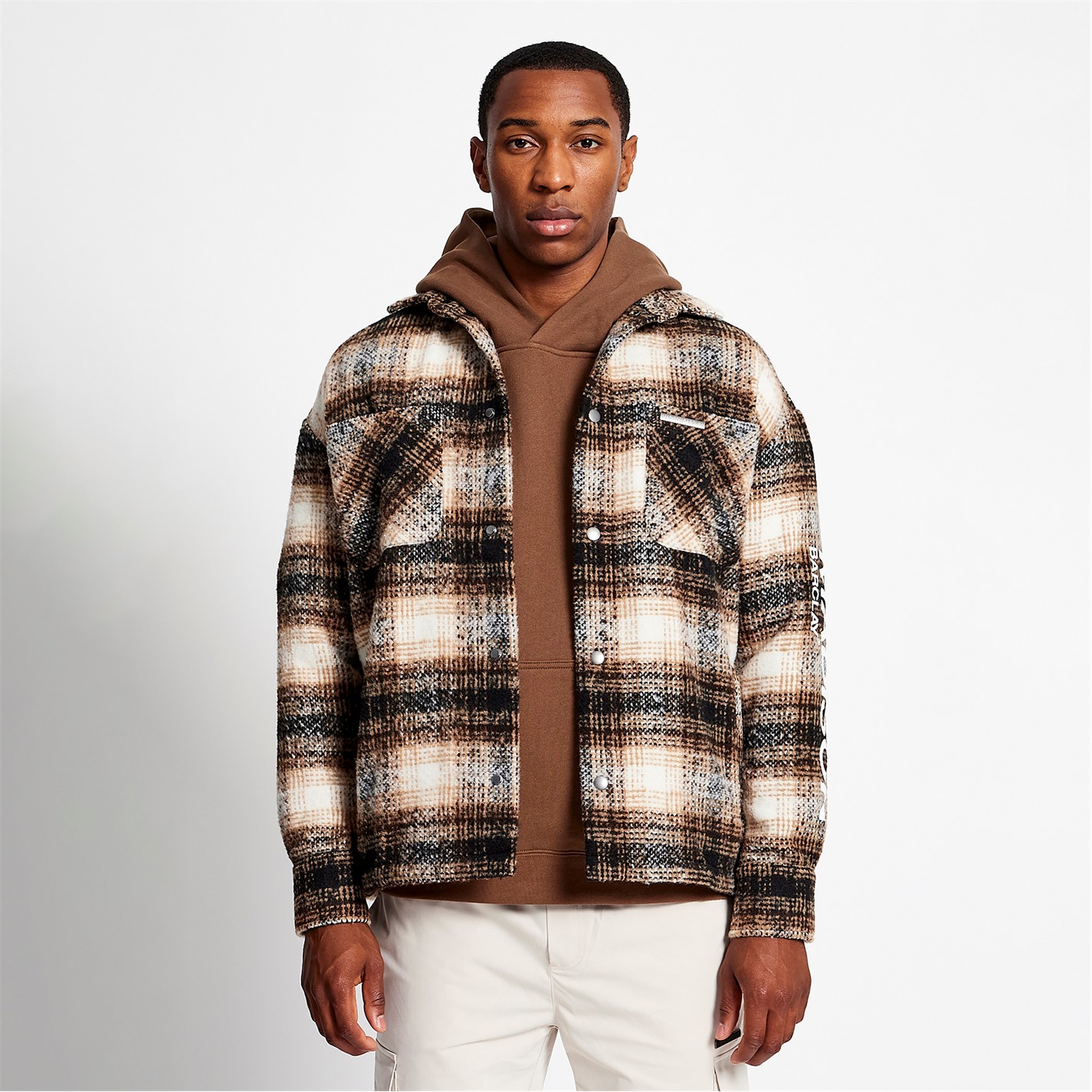 Madison Barclay | Chrysl Boxy Check Shacket | Chocolate | FRASERS