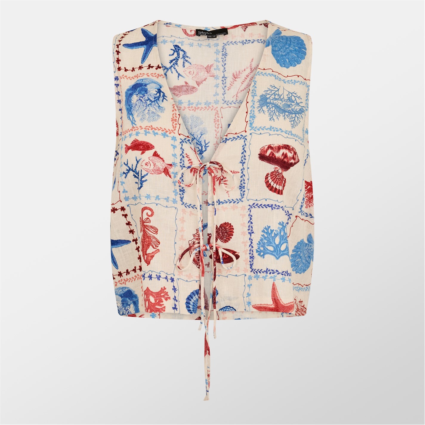 Nobodys Child | Cream Linen-blend Shell Print Tie Front Top | Ariel ...