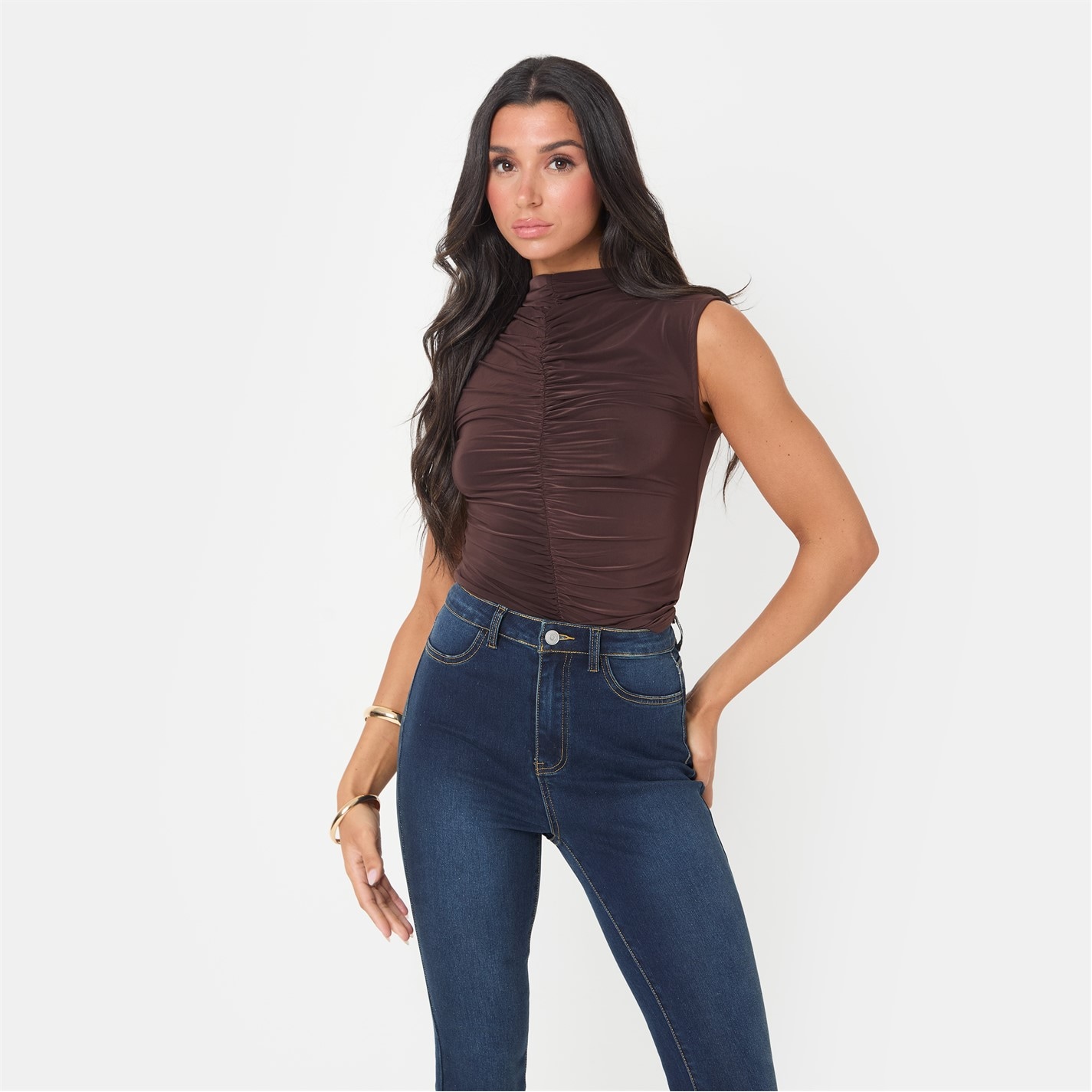 I Saw It First | Ruched Front Slinky Top | Chocolate | FRASERS