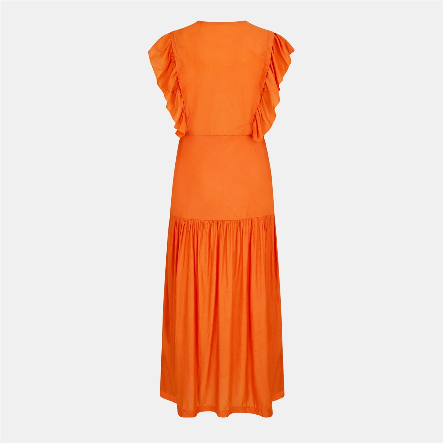 AX Paris | Orange Frill Shoulder Button Front Midi Dress | Orange | FRASERS