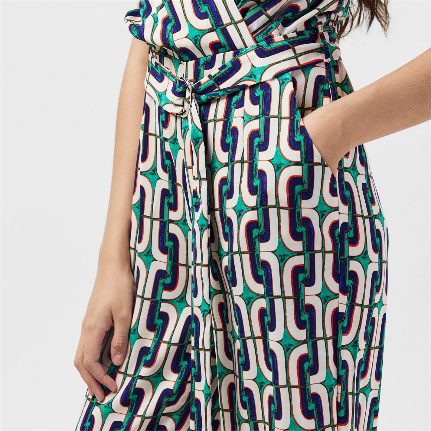 AX Paris | Multi Geometric Printed Wrap Top Belted Jumpsuit | Multi | FRASERS