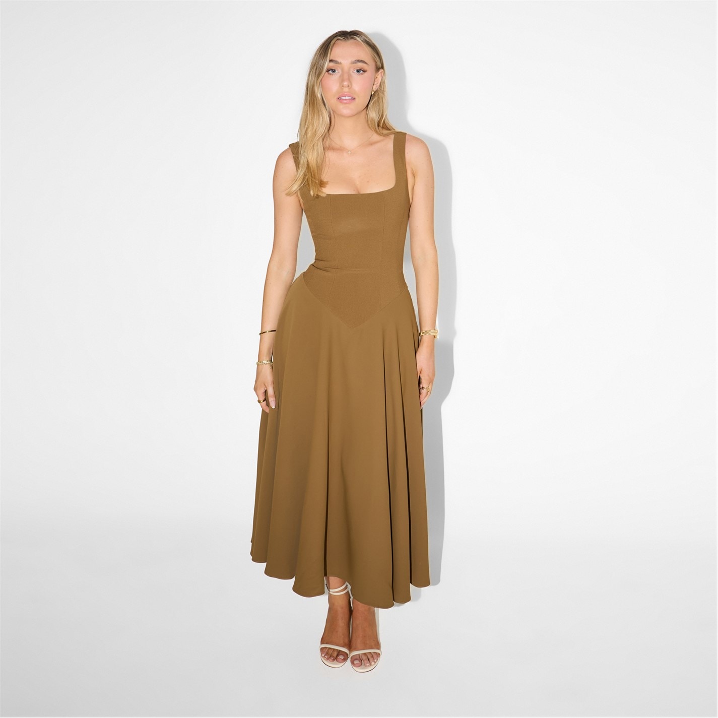 ODD MUSE | The Ultimate Muse Low Waist Square Neck Midi Dress | Olive | FRASERS