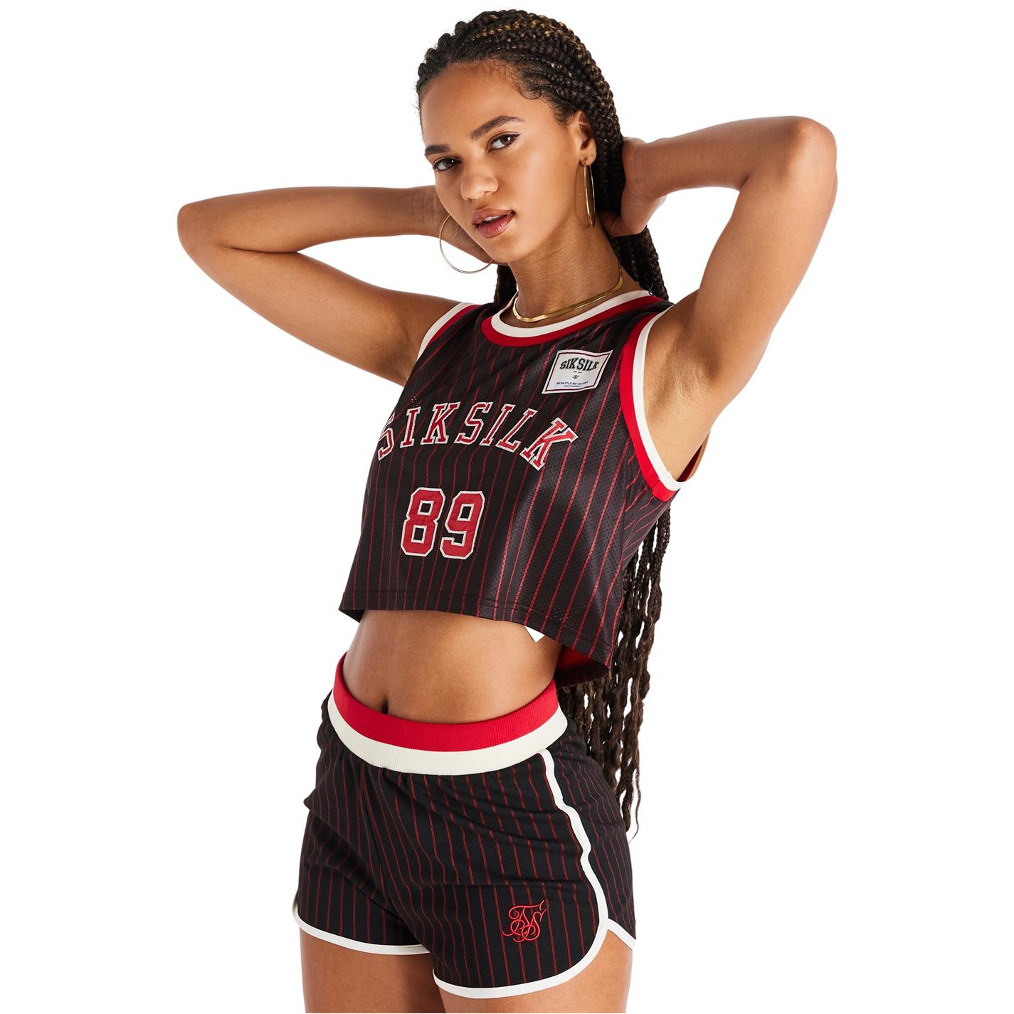 SikSilk | Baseball Crop Top | Black/Red | FRASERS