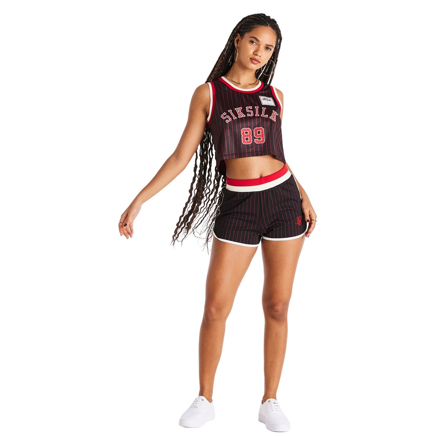 SikSilk | Baseball Crop Top | Black/Red | FRASERS