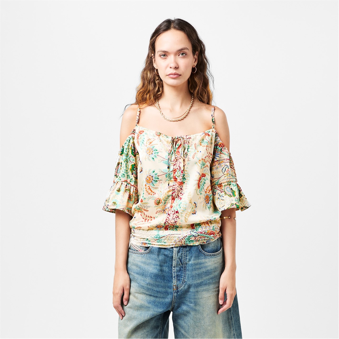 AX Paris | Multi Paisley Print Cut Out Shoulder Top | Multi | FRASERS