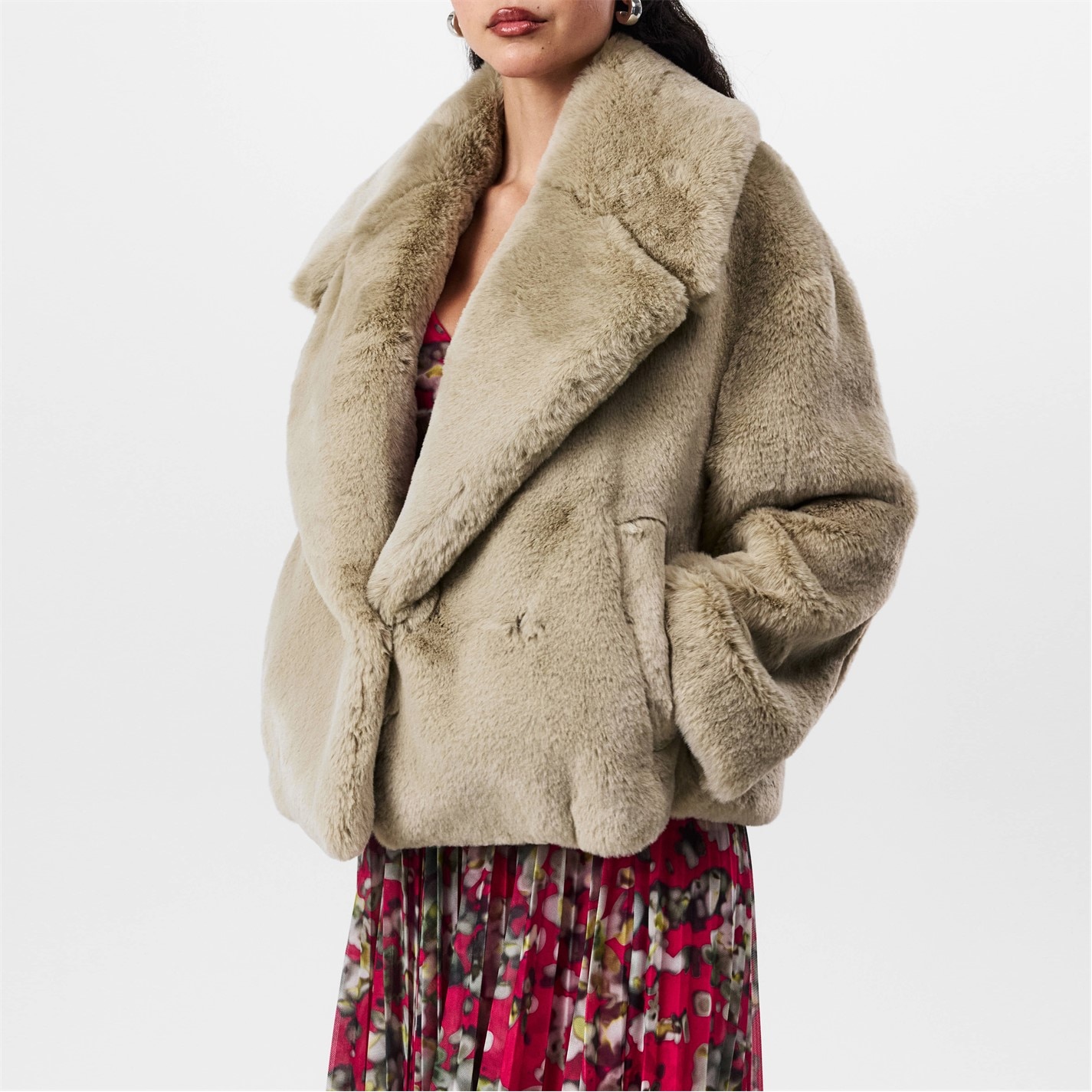 BOSS | Plush Teddy Cropped Coat | Open Beige | FRASERS