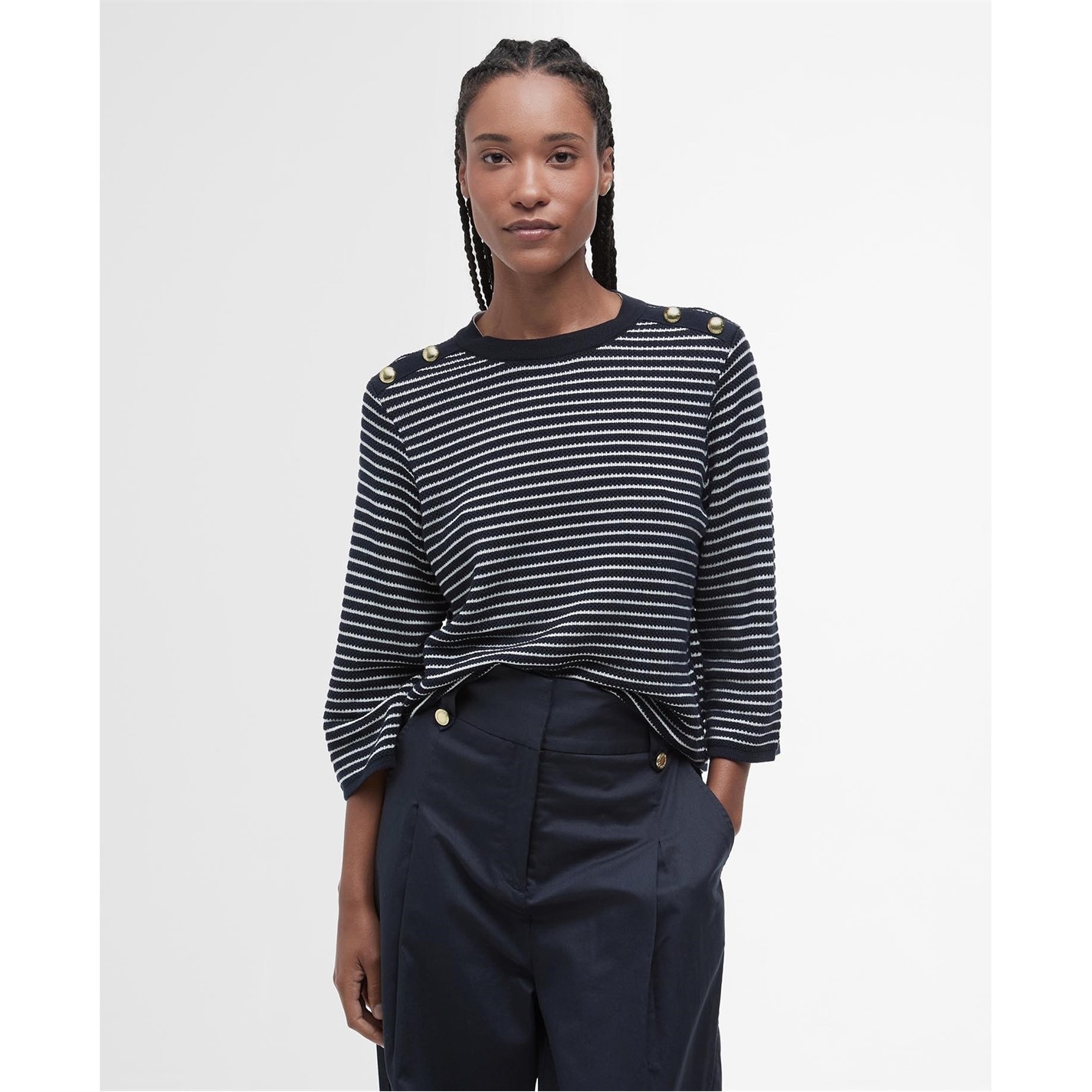 Barbour | Macy Striped Crew Neck Jumper | Dark Navy Strp | FRASERS