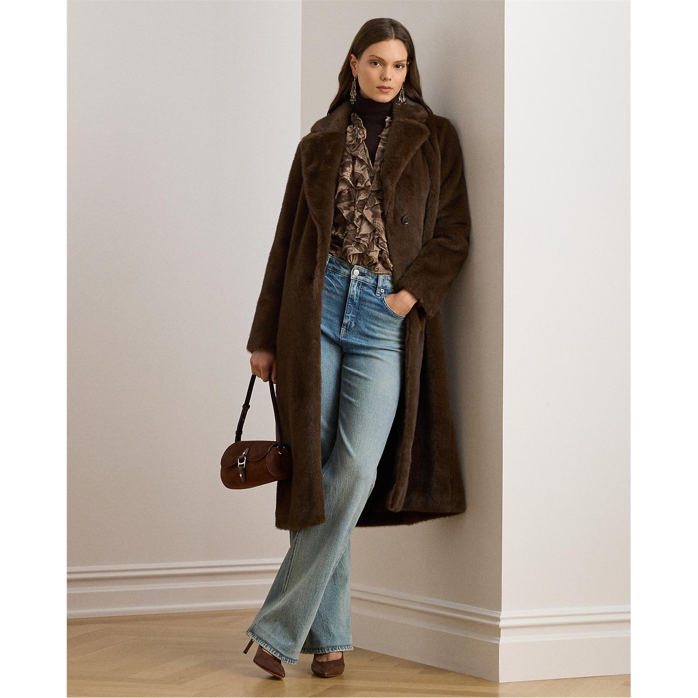 Lauren by Ralph Lauren | Faux Fur Coat | Circuit Brown | FRASERS