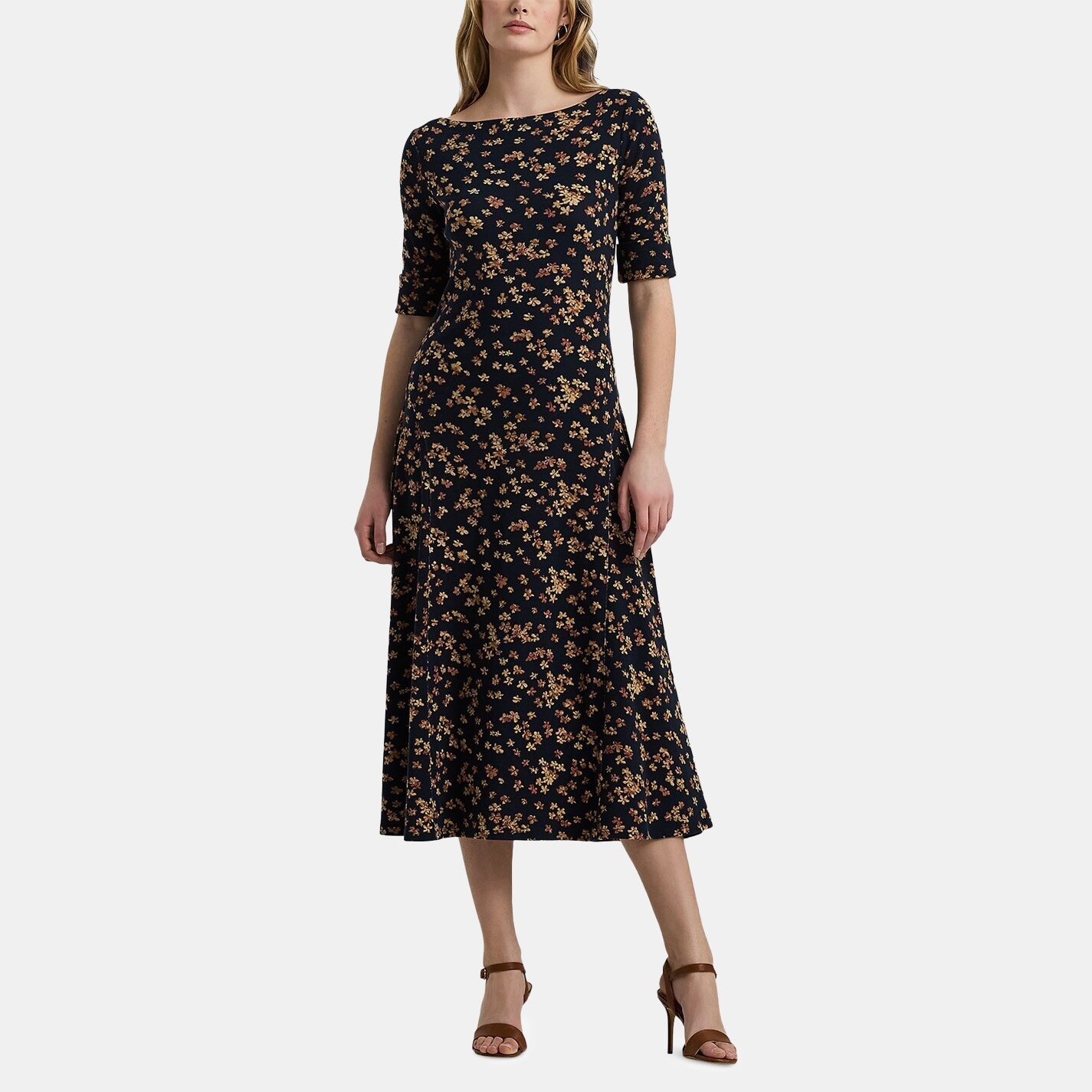 Lauren by Ralph Lauren | Munzie Midi Dress | Navy Multi | FRASERS