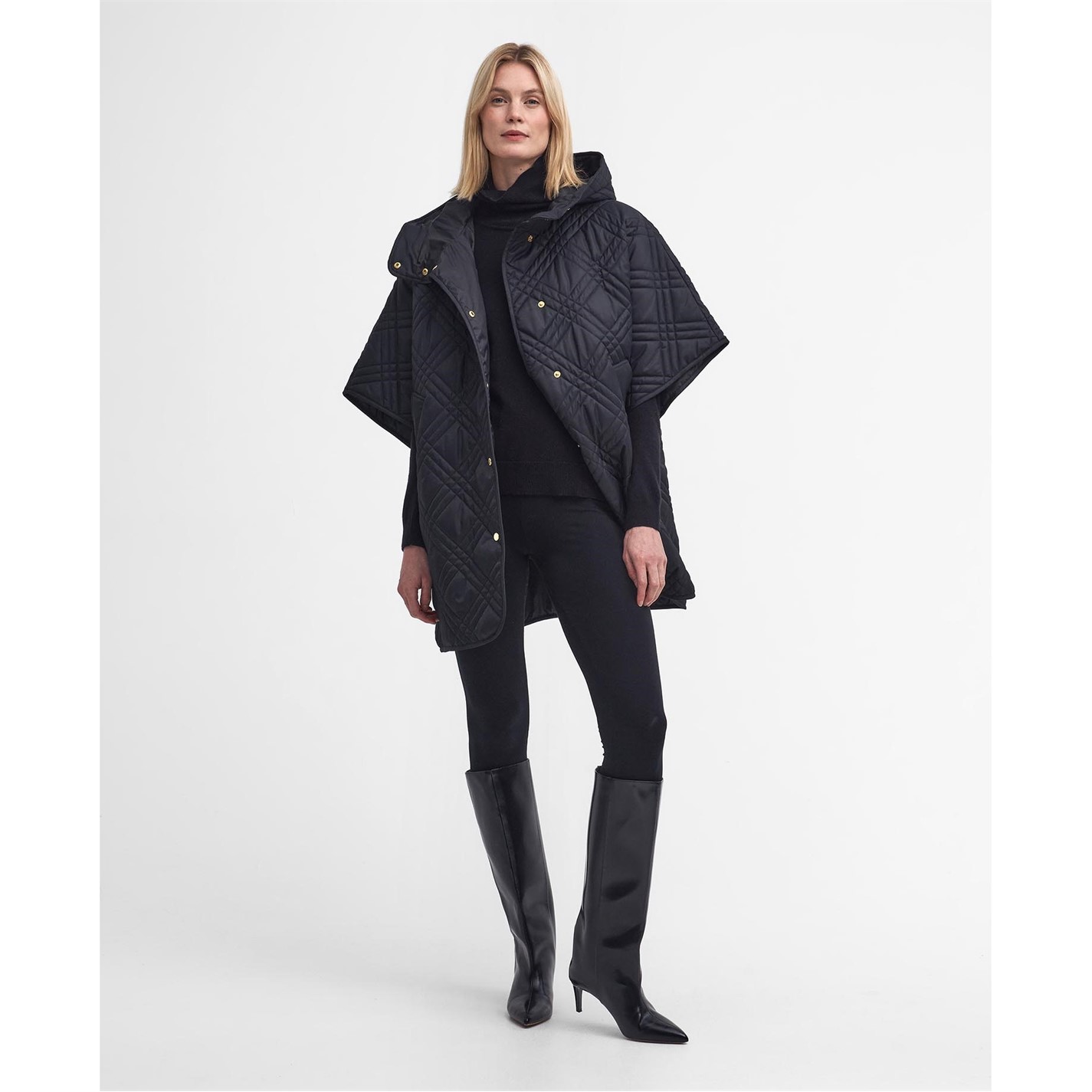 Barbour | Astor Quilted Cape | Black/Mcabernet | FRASERS