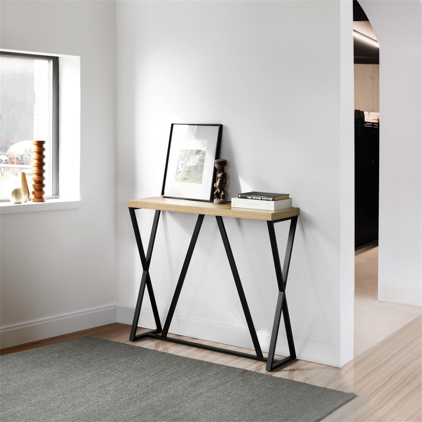 FurnitureR | HESS Black and Wooden 100*30cm Console Table | Brown | FRASERS