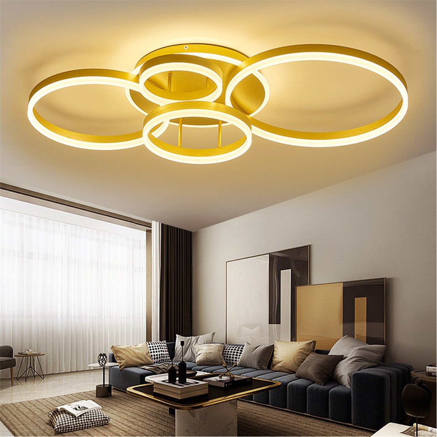 Cottonfy UK | 5-Round Overlap Semi-Flush LED Ceiling Light | Gold | FRASERS