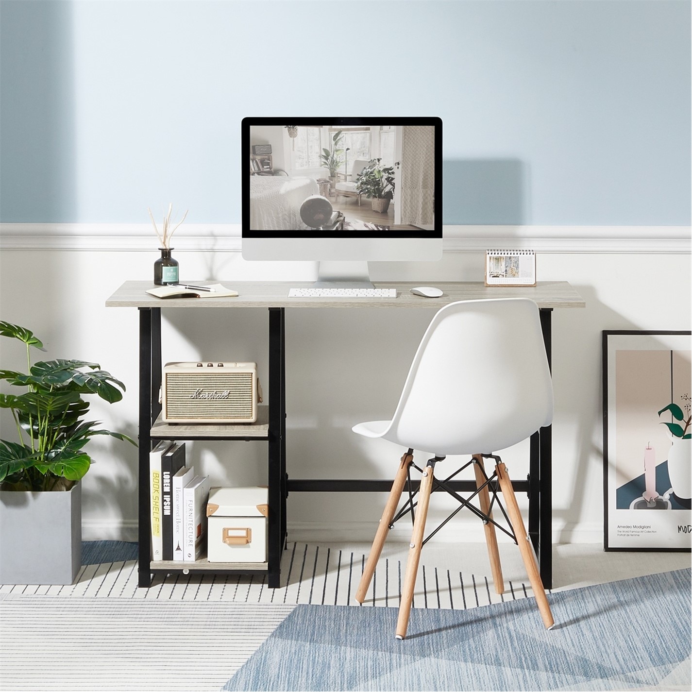 FurnitureR | 120cm Desk with Two Sheves | Dark Grey | FRASERS