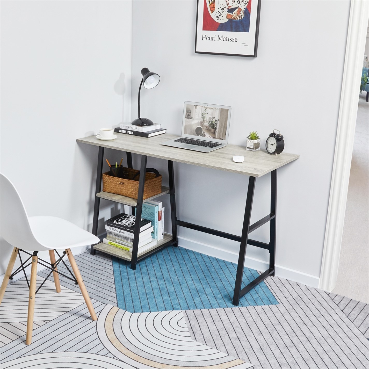 FurnitureR | 120cm Desk with Two Sheves | Dark Grey | FRASERS