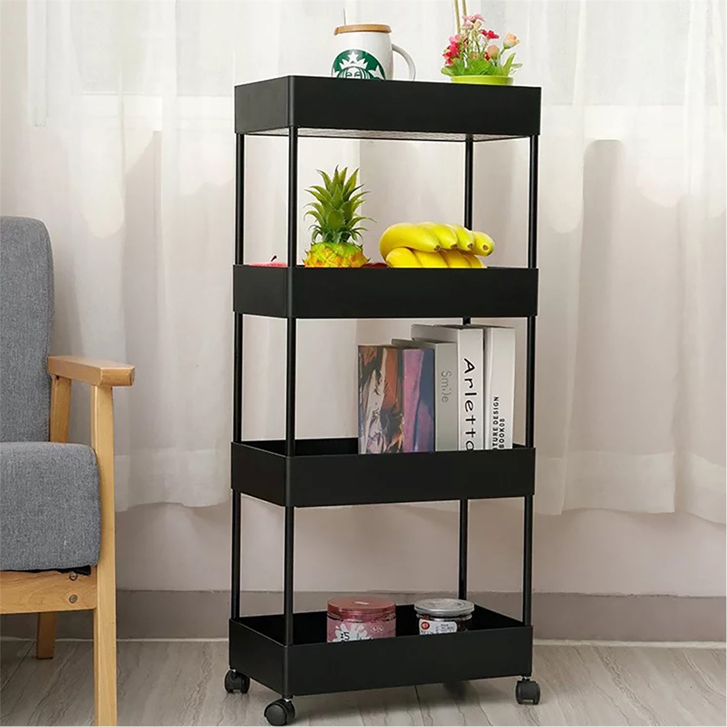 Cottonfy UK | 4-Tier Resin Storage Trolley | Black | FRASERS