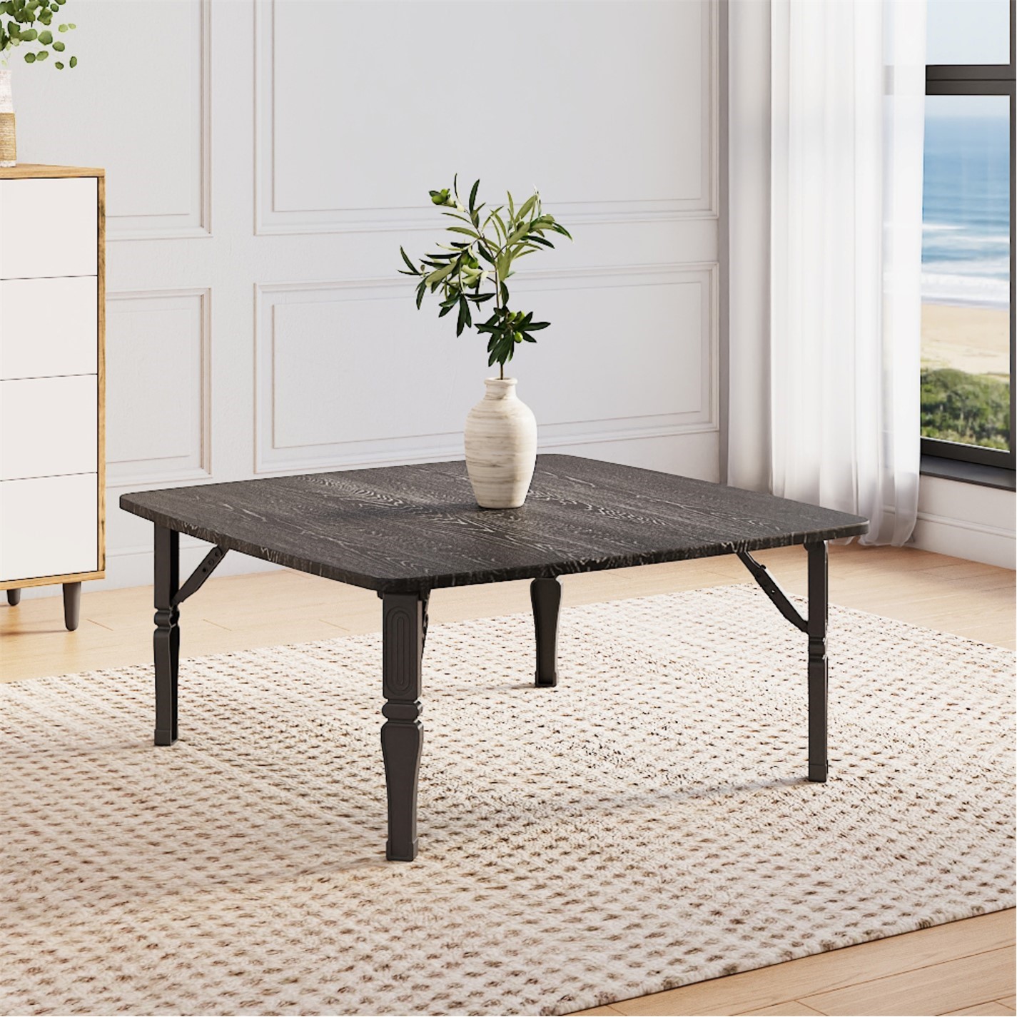 Cottonfy UK | Square Wooden Folding Coffee Table Black | Black | FRASERS