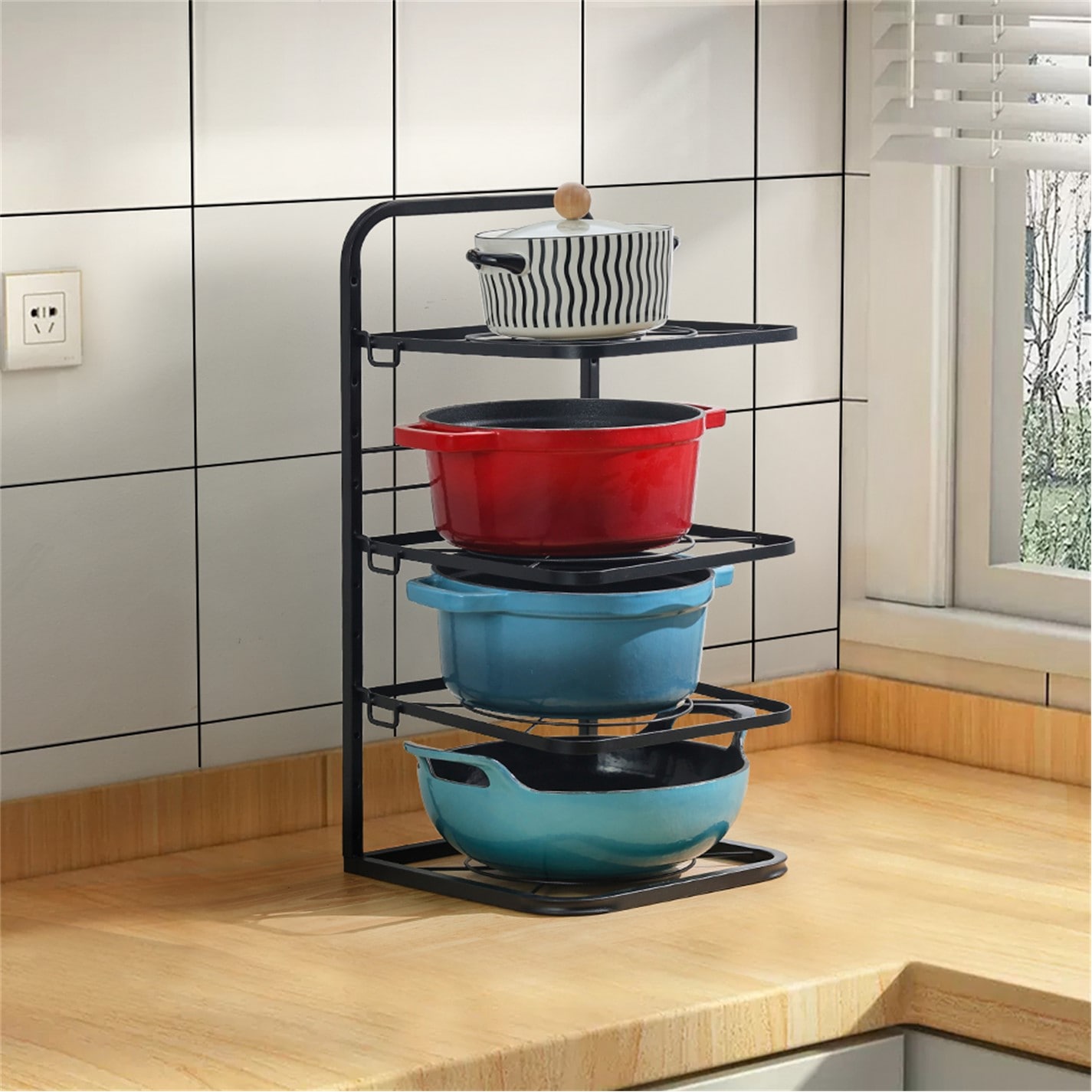 LIFE IDEAS | 4-Tier Adjustable Metal Pot Rack for Kitchen | Black | FRASERS