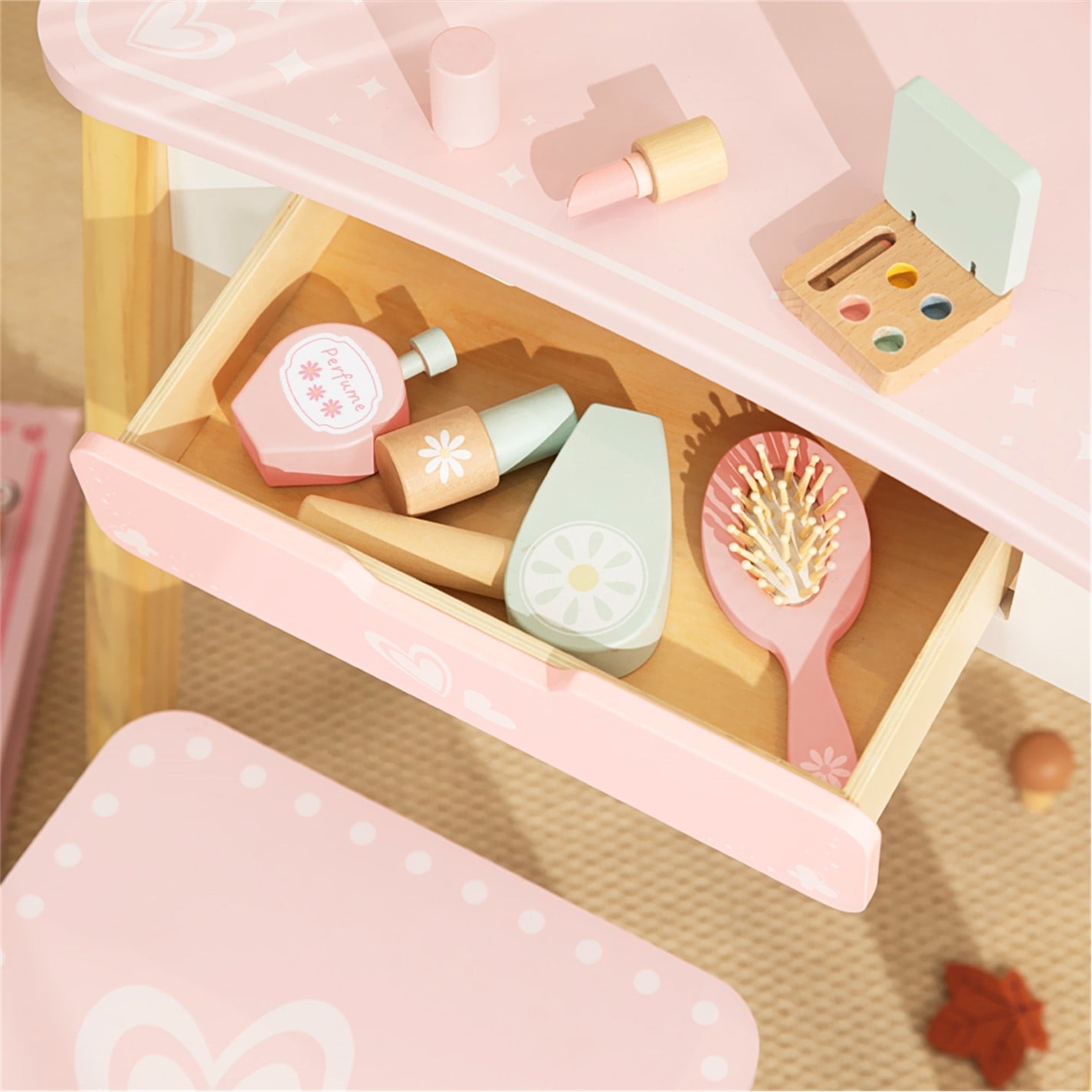 Tooky Toy | Wooden Vanity Table with Stool | White/Pink | FRASERS