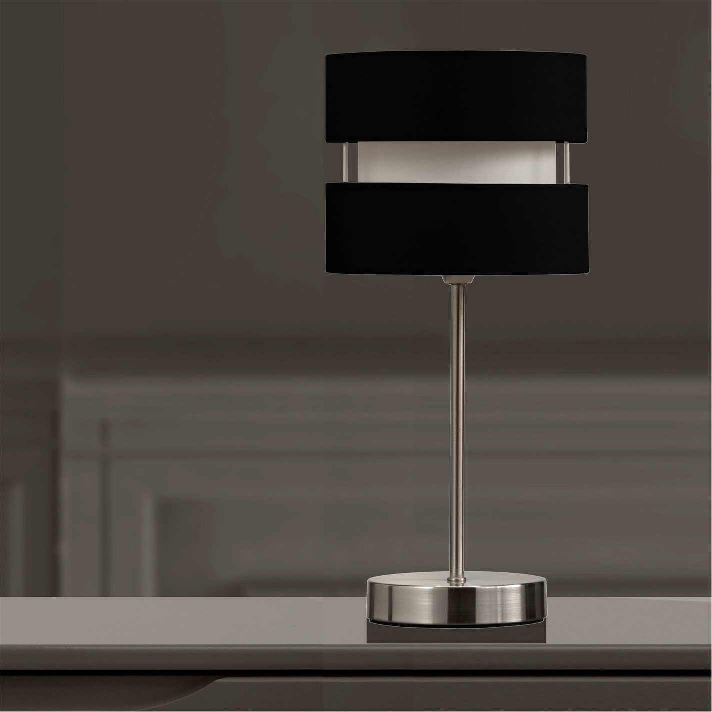 K Living | Chrome Table Lamp Layer Fabric Lamp Shade Black | Black ...