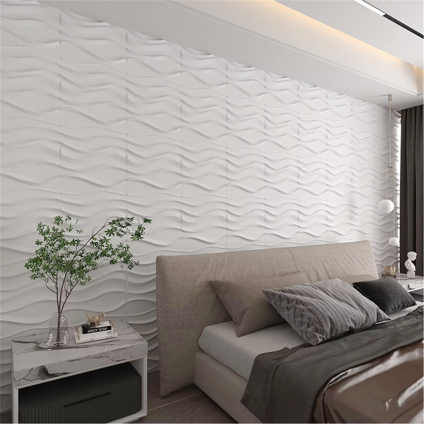 LIFE IDEAS | 12 Pack PVC 3D Wave Wall Panels Decorative Tiles | White ...