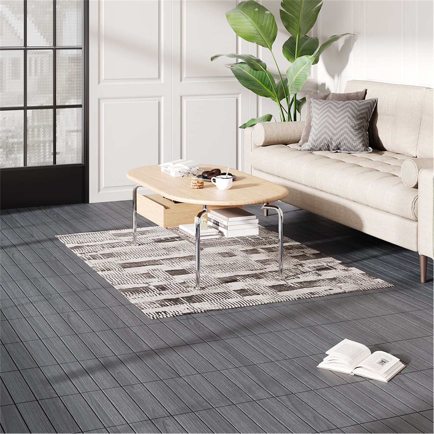 LIFE IDEAS | 11Pcs Wood Grain Interlocking Deck Tiles Set | Grey | FRASERS