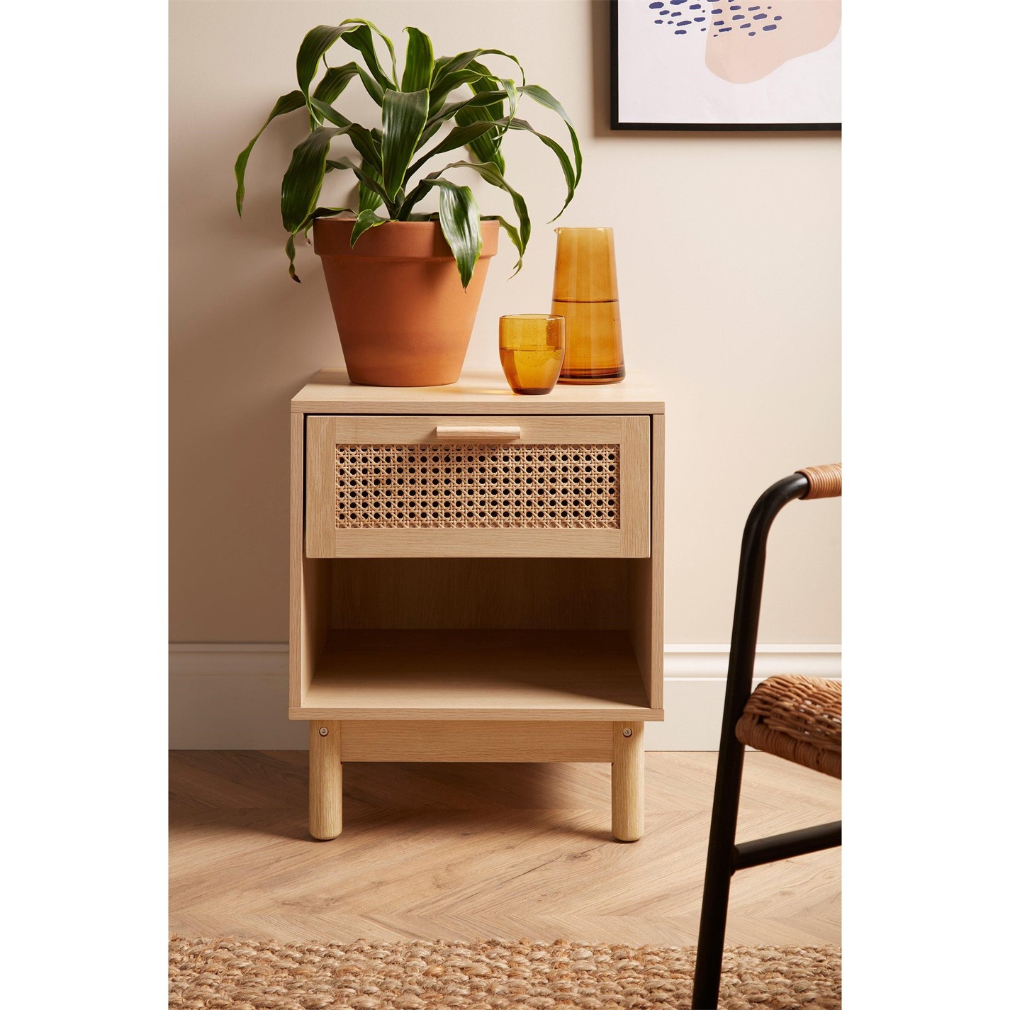 Homelife | Maya Rattan Fronted Side Table | Oak | FRASERS