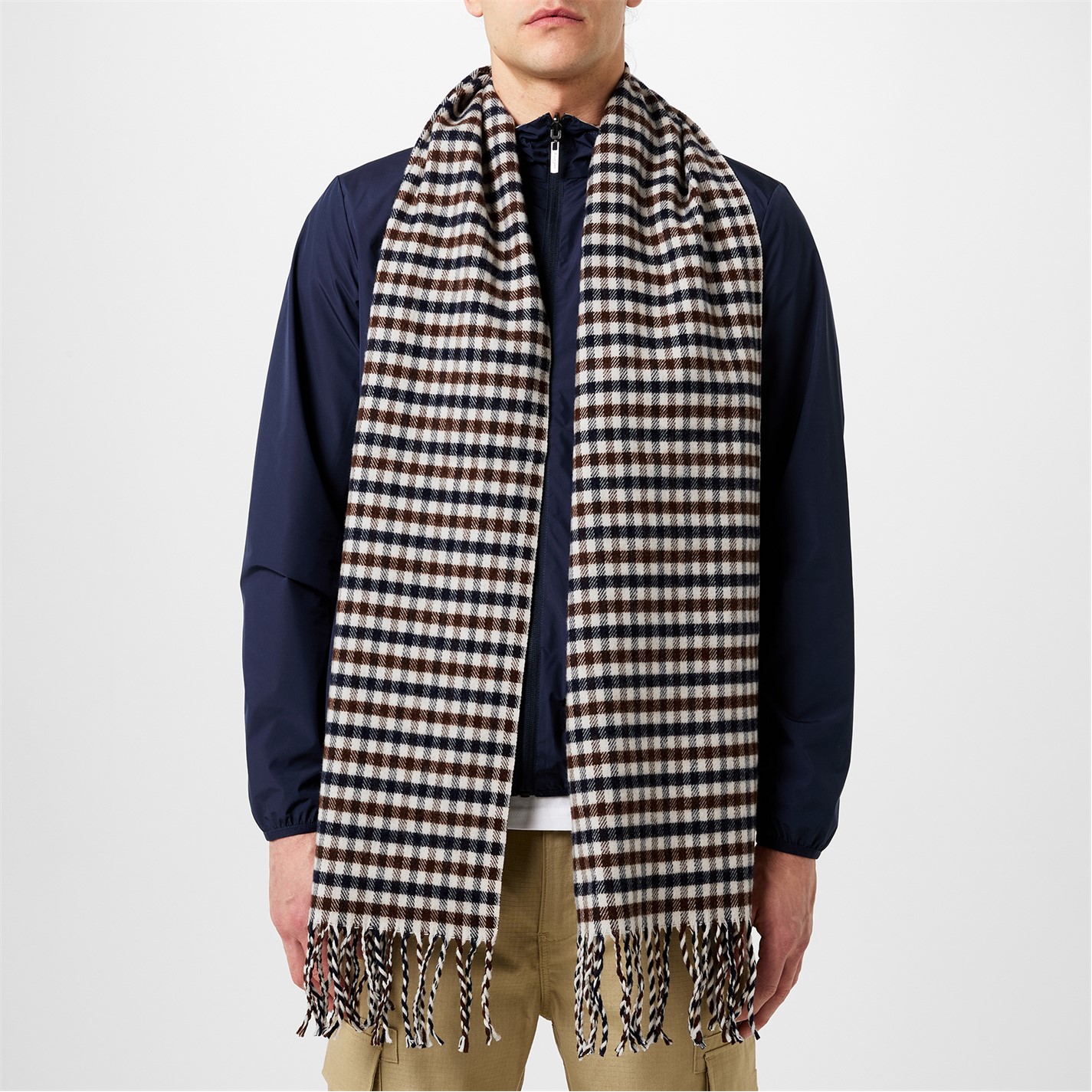 AQUASCUTUM | Check Knit Scarf | Beige | FRASERS