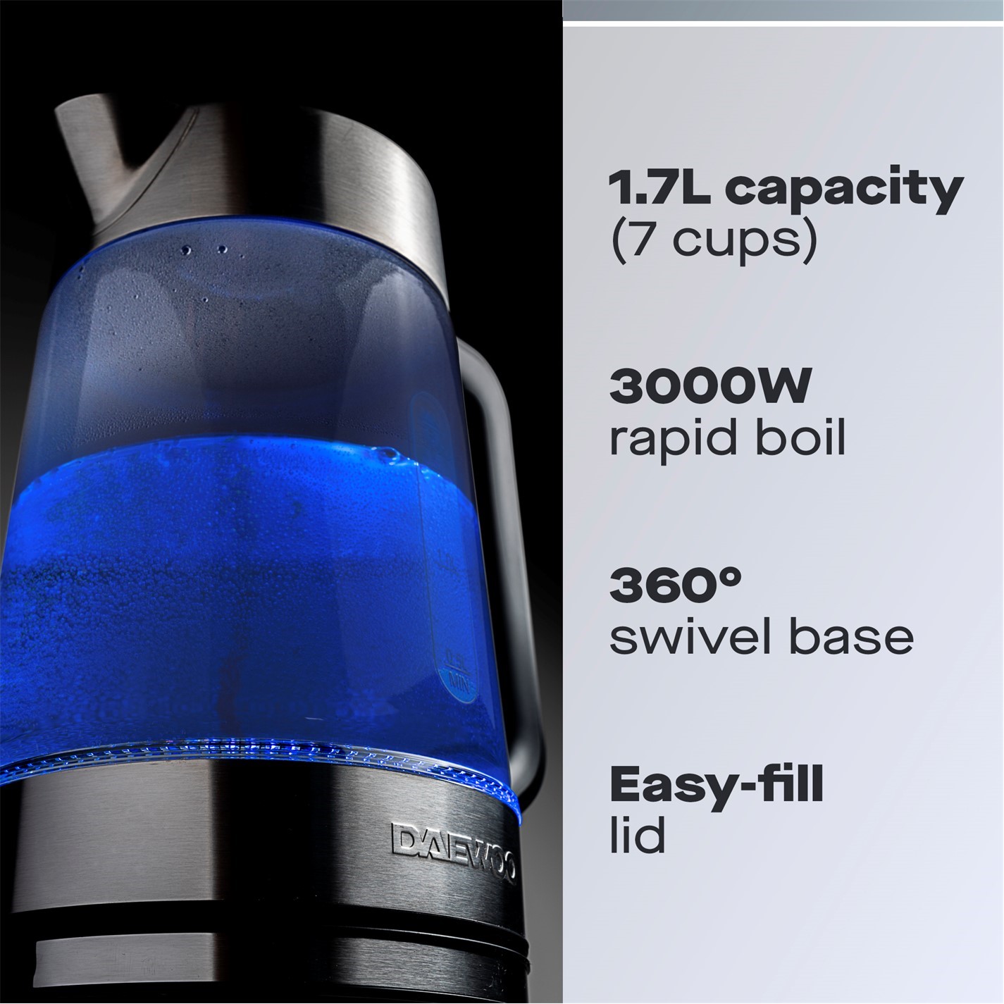 Daewoo Electricals | 1.7L 3KW EASY FILL ILLUMINATING KETTLE | Clear ...