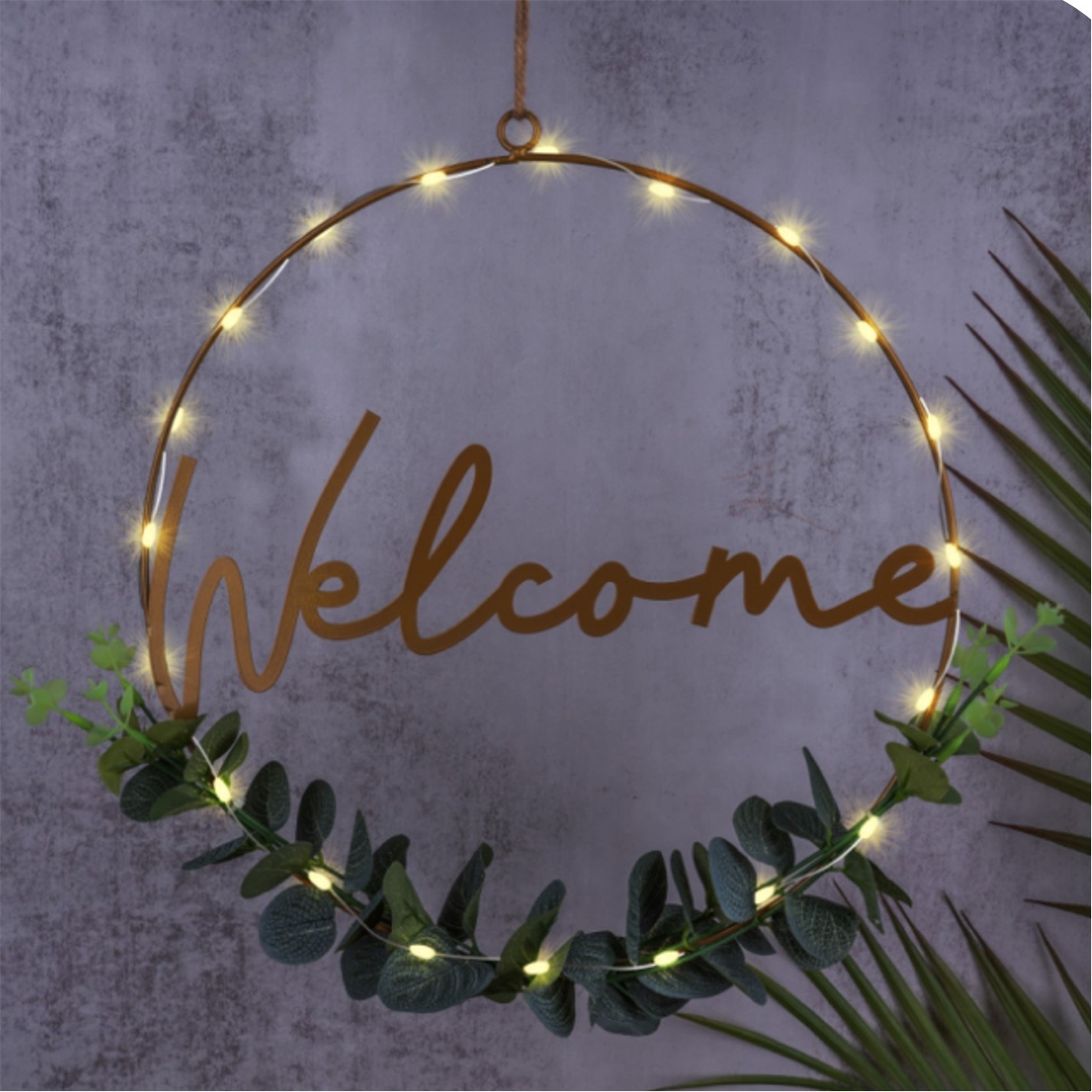 Studio | Welcome Hanging Sign with Solar Lights | Black | FRASERS
