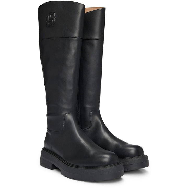 Boss | Rebby Double B Monogram Knee Boots | Black | FRASERS