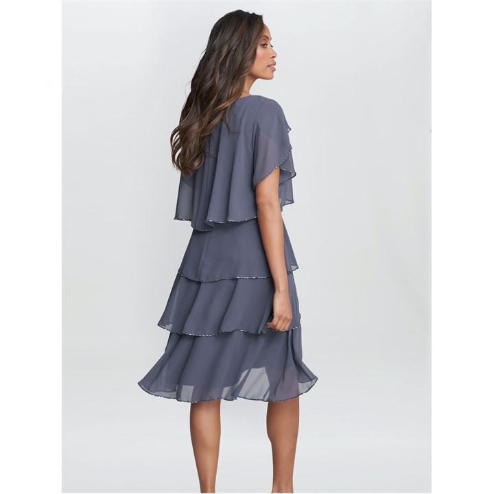 Gina Bacconi | Trysta Bugle Tiered Cocktail Dress | Steel | FRASERS