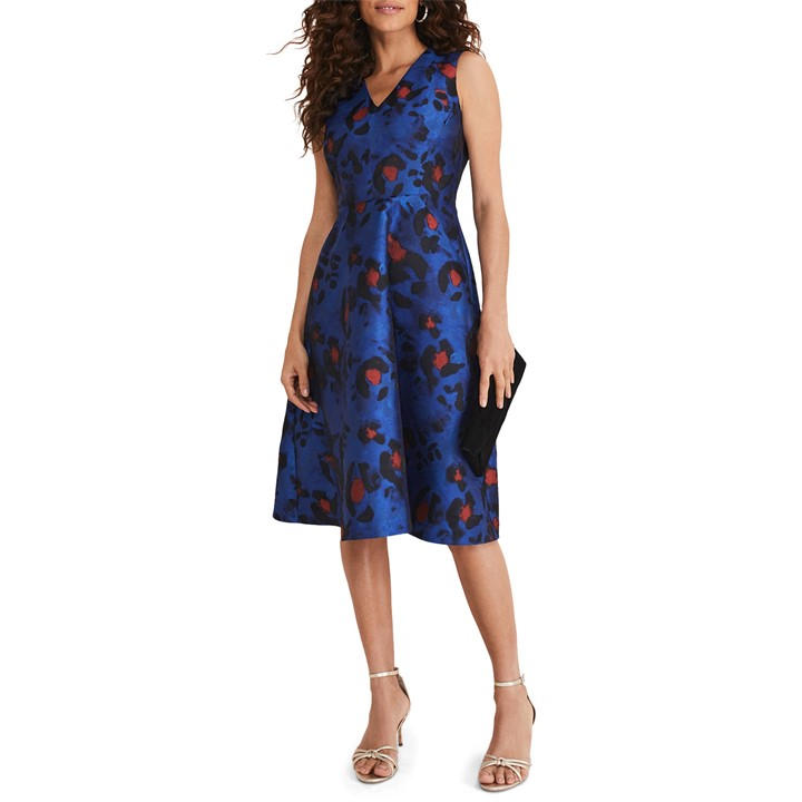 Phase Eight | Clarisse Print Jacquard Dress | Cobalt/Multi | FRASERS
