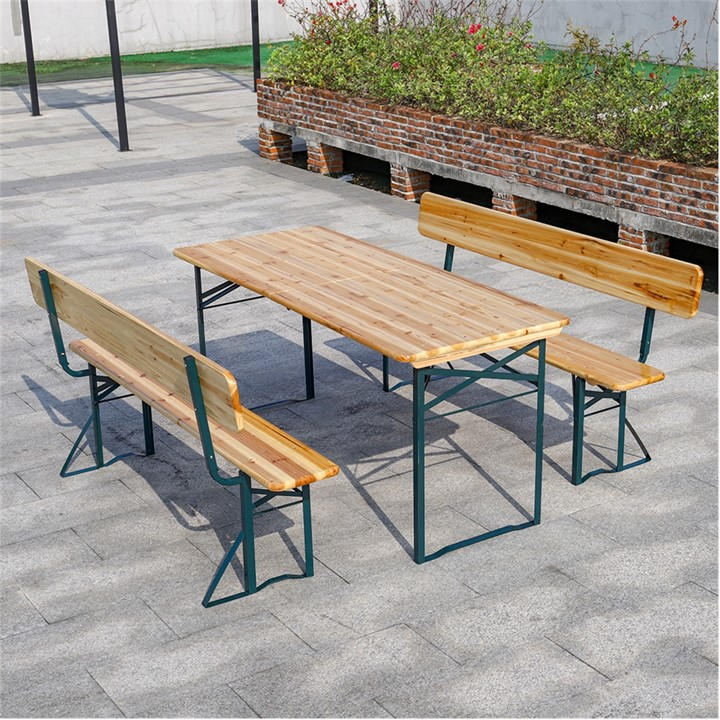 Breeins | Foldable Wooden Garden Table Benches Set, Brown | Brown | FRASERS