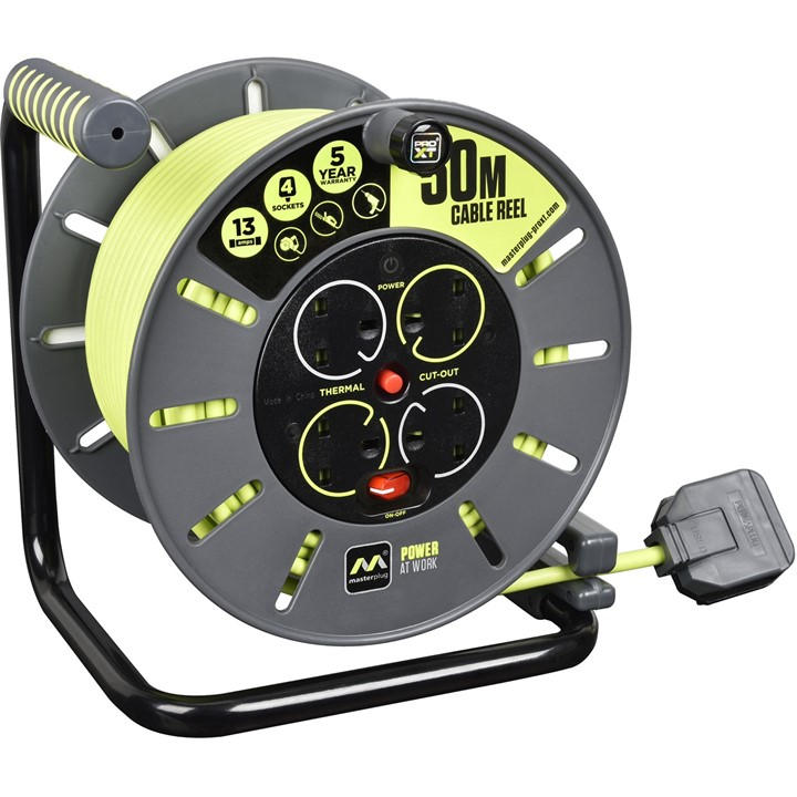 Masterplug | Masterplug Pro-XT 4 Socket 50m 13A Open Cable Reel | Green ...