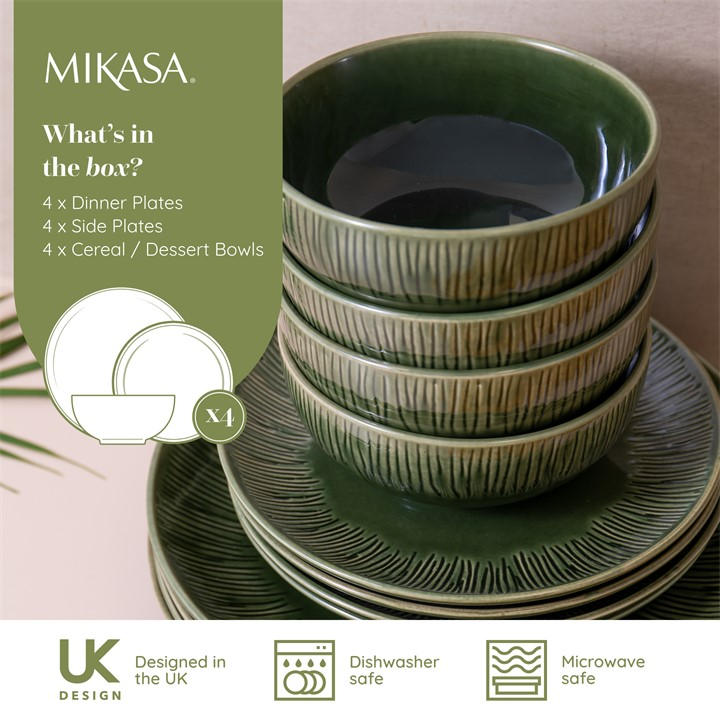 Mikasa | Mikasa Jardin 12-Piece Stoneware Dinner Set | Green | FRASERS