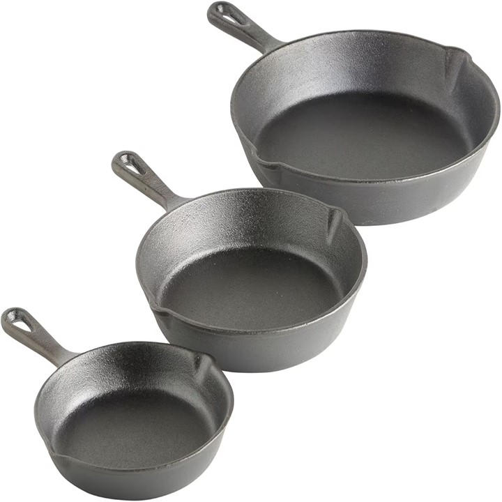 VonShef | VonShef - 3pc Cast Iron Skillet Set | Black | FRASERS