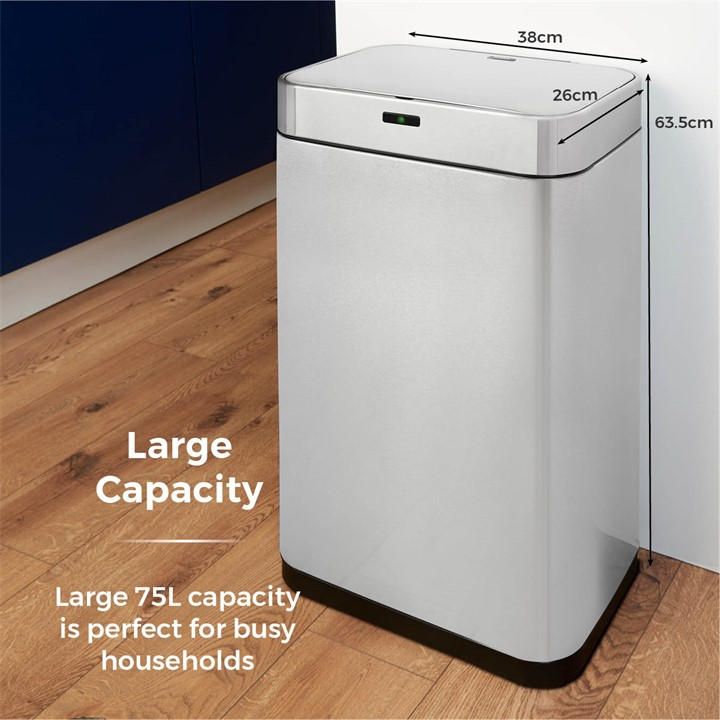 Tower | 75L Rectangular Sensor Bin | Stainless Steel | FRASERS