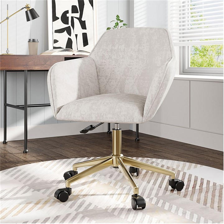 Living and Home | U-shaped Velvet Office Swivel Chair | Beige | FRASERS
