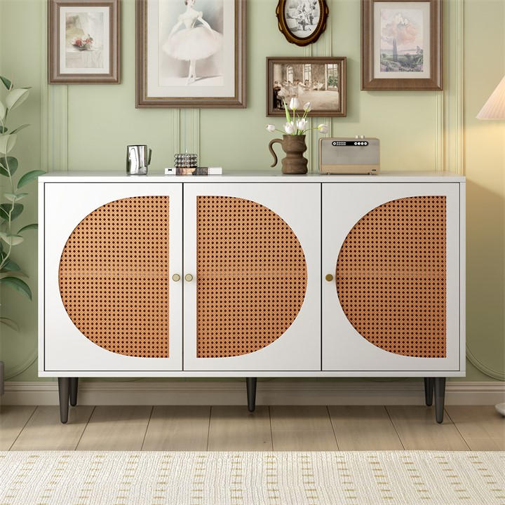 Urban Meuble | Elegant Storage Sideboard Cabinet Rattan Doors | White ...