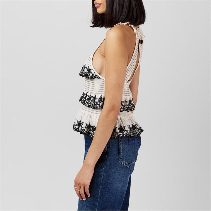 French Connection | Felicity Embroidered Top | Linen White | FRASERS